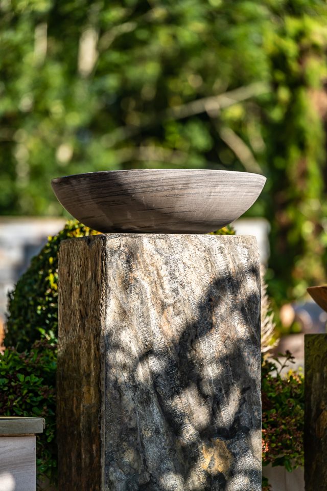 Acorn Natural Stone Birdbath On Natural Slate Surmi Plinth